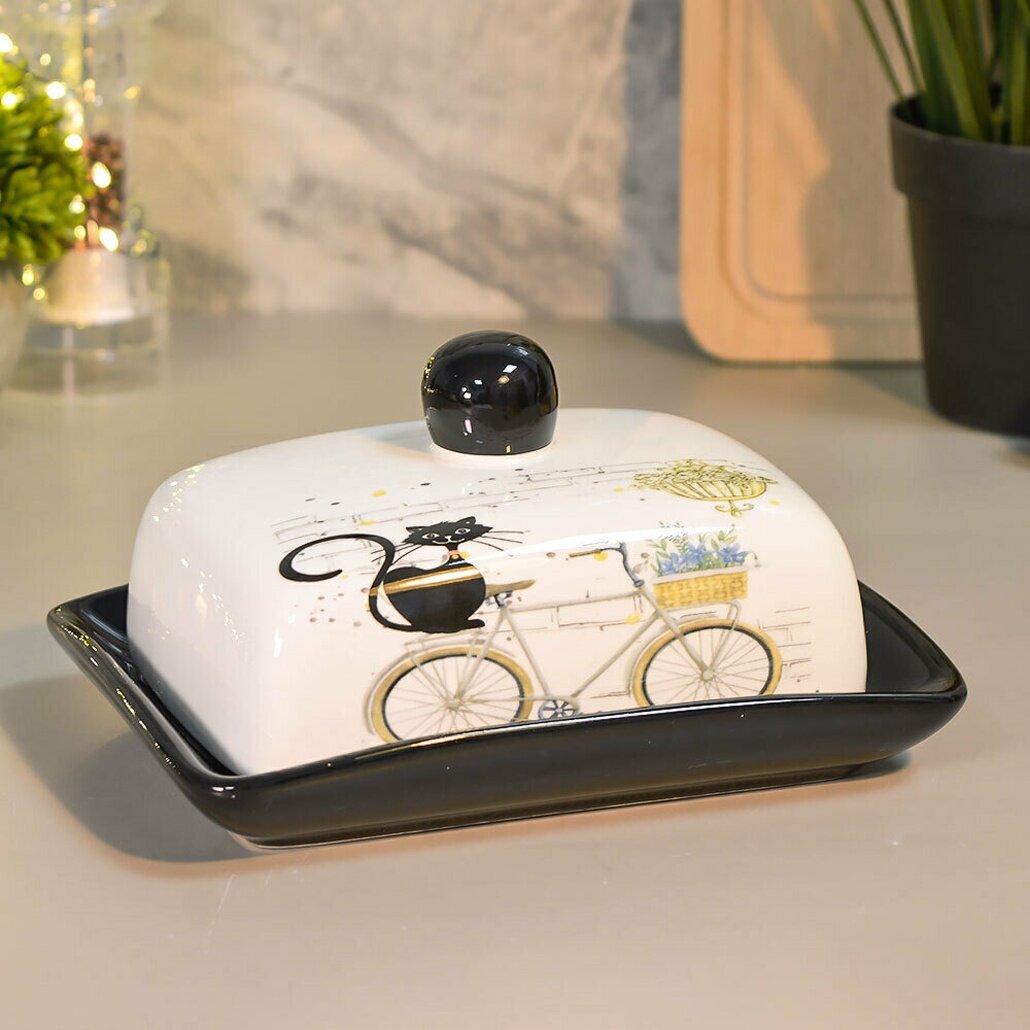 Масленка 'Котейка' из керамики, 17х12х8см, стильный дизайн для сервировки