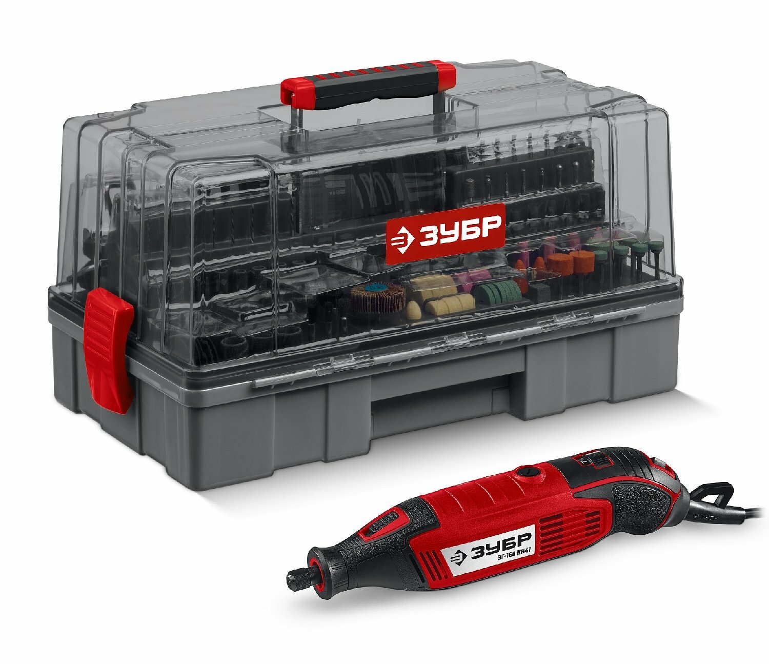 Набор мини-насадок с гравером ЗУБР 160 Вт 245 предметов с гибким валом и блокировкой шпинделя
