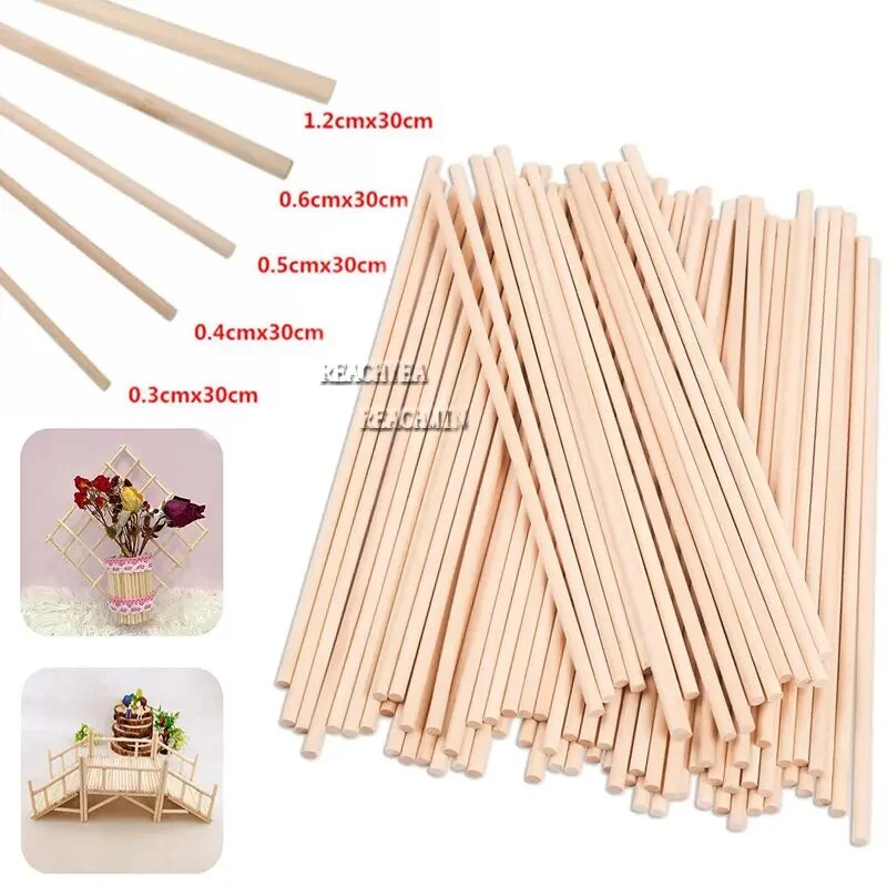 Деревянные палочки для рукоделия 3мм 4мм 5мм 6мм 12мм