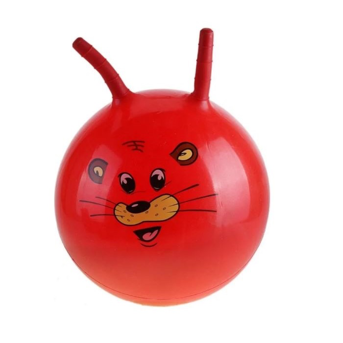 Мяч-попрыгун массажный с рожками красный "Счастливые улыбки", 55 см.