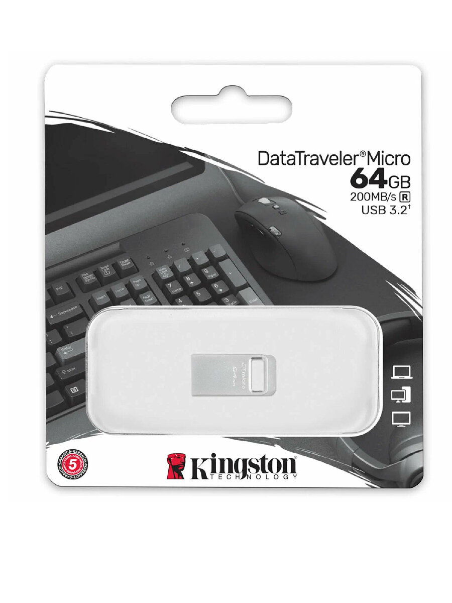 Флешка USB Kingston 64 Gb DataTraveler Micro DTMC3G2/64 Gb USB 3.0 серебристый