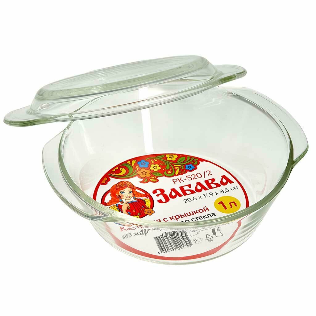 Кастрюля с крышкой Забава РК-520/2 круглая, из жаропрочного стекла, 1 л