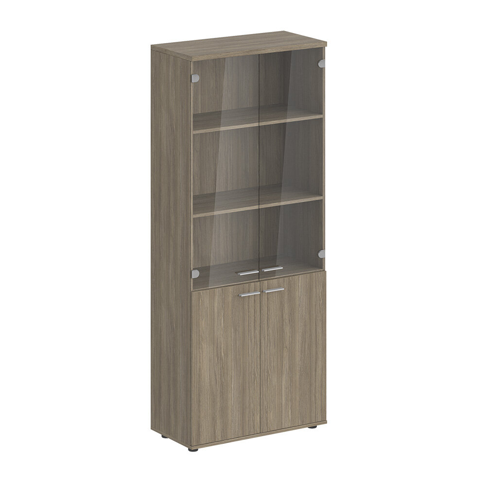 Шкаф широкий высокий 4-х дв со стеклом SIGMA SG.811. OD. OD. GL дуб темный з. ст ЛДСП 800х400х1955