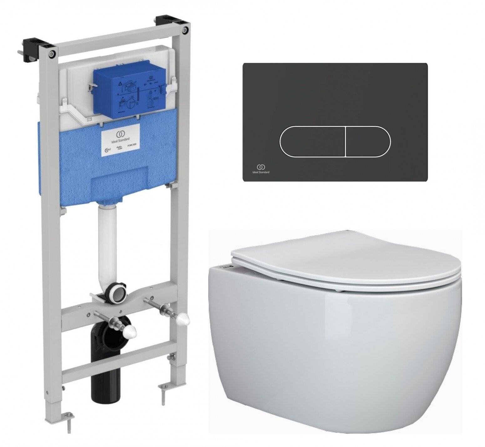 Комплект 3 в 1 инсталляция Ideal Standard + Унитаз подвесной Ceramica Nova Play CN3001 + кнопка черная