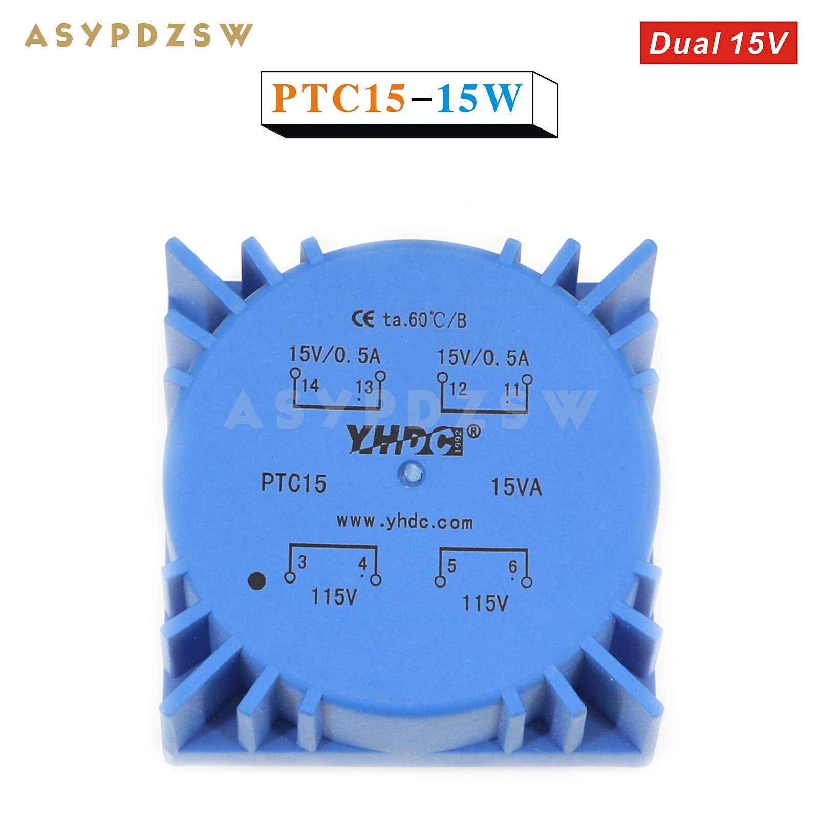 Трансформатор ASYPDZSW PTC15 15Вт Dual AC 15V OUT