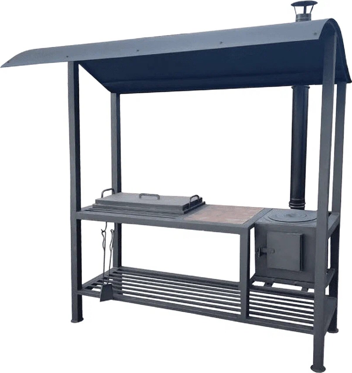 Мангал Лофт Волна с печью, дымоходом и крышкой на жаровню, 180 * 50 * 230 см