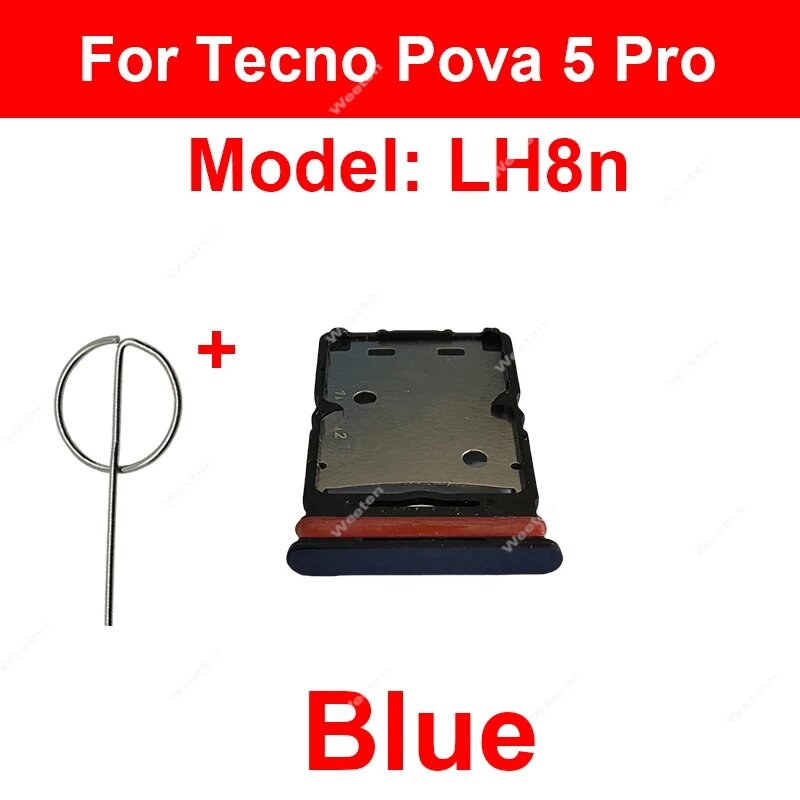 Держатель лотка для SIM-карты для Tecno Pova 5 5 Pro 5Pro 5 Free Fire Edition 5G Слот для лотка для SIM-карты Устройство для чтения карт SIM Запчасти для ремонта Pova 5 Pro-Blue