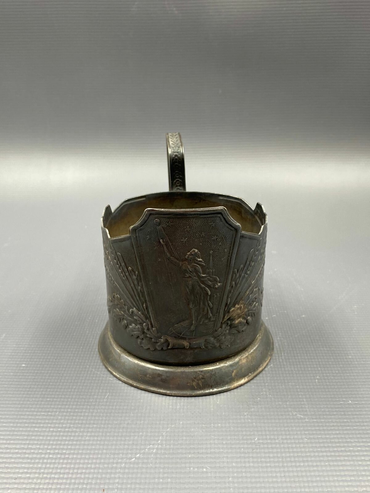 Подстаканник "К звездам девушка (Терешкова) спутник" мельхиор, клеймо СССР