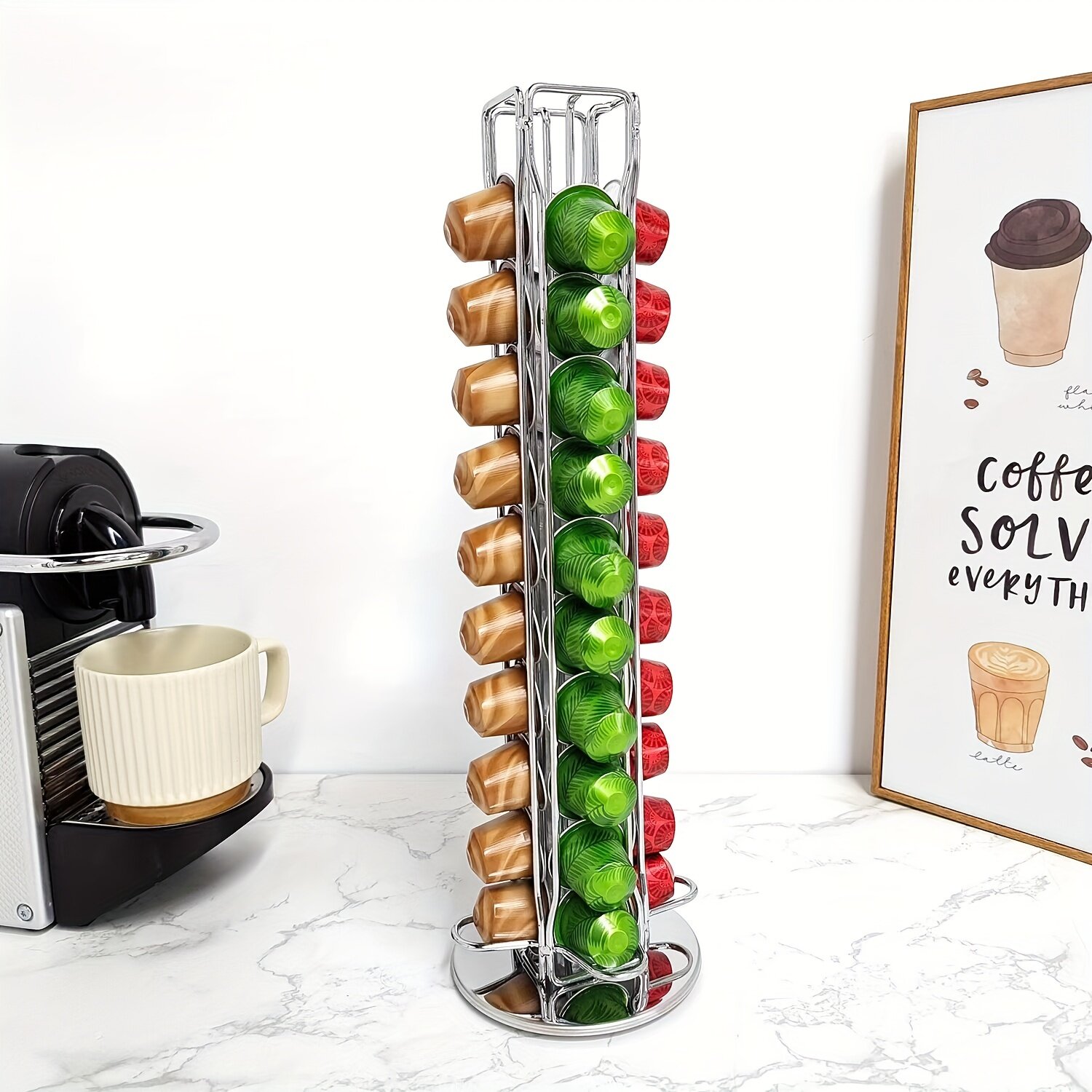 Колесо для капсул кофе Nespresso, 360 градусов вращения, вмещает 40 капсул, серебристый
