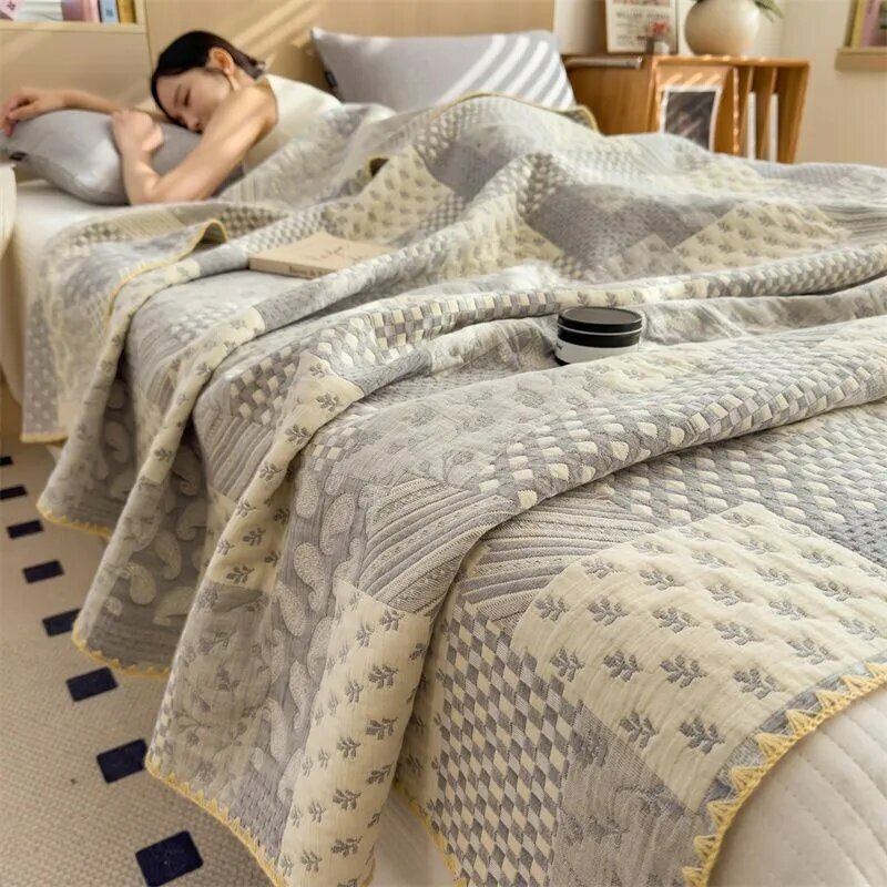 IKEA Плед жаккардовый хлопок 100% Трёхслойное марлевое Плед-покрывало , Пестроткань, Хлопок, 230 см х 200 см