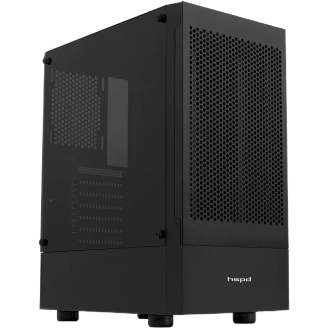 M540-TGBK HSPD Корпус без блока питания/ Case HSPD M540, Mesh Mid Tower, Black, TG, 0.45 SPCC, no fans, ATX, mATX, mIT