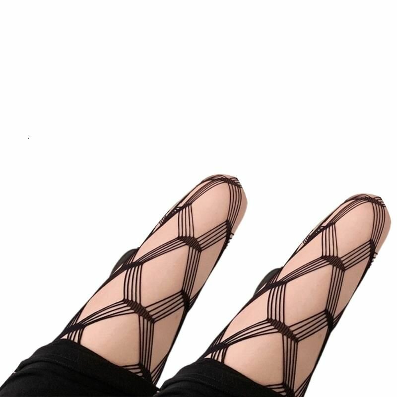 Сетчатые чулки в клетку виде ромба, полые цельнокроеные чулки-пятиниточная сетка черного цвета