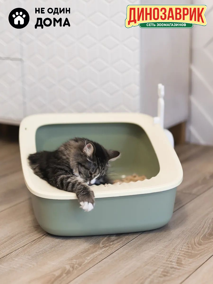 Лоток-туалет для кошек "Не Один Дома" Клевер, зеленый, 61х44х25 см