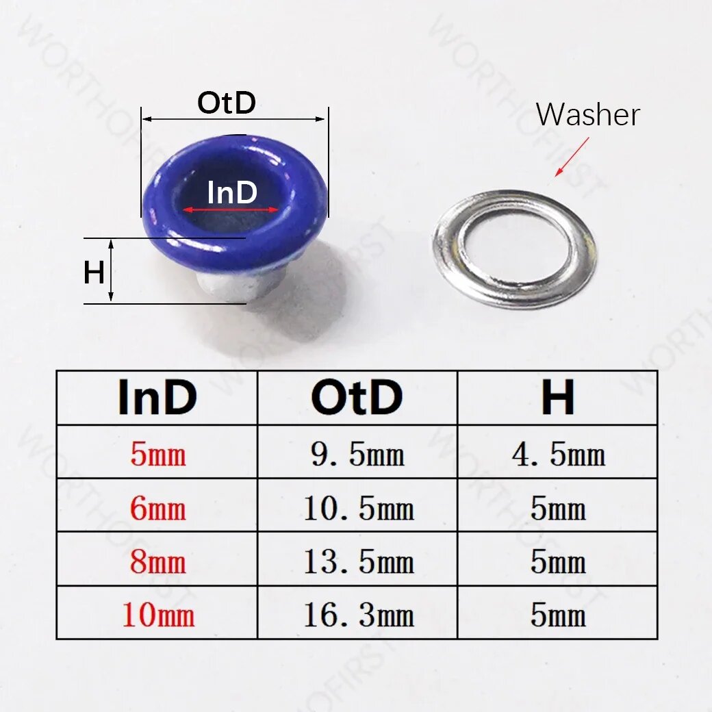 Цветные металлические люверсы WORTHOFIRST 100 комплектов 5/6/8/10 мм Синий, Dark Blue, 5mm-100sets