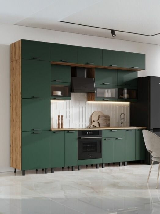 Кухонный гарнитур Техно к.2 3/1080м браш мени грин, дуб крафт со столешницей миф