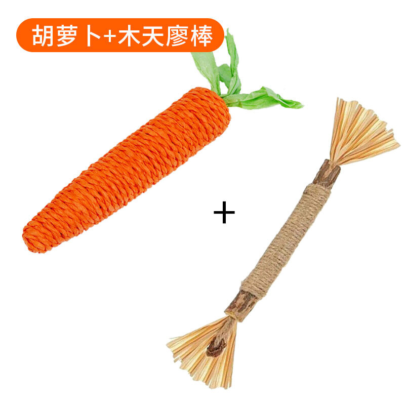 Палочка для чистки зубов с котовым мятным 22 см + большой морковка из бумаги, 1 шт, комбо-игрушка с деревянной чисткой