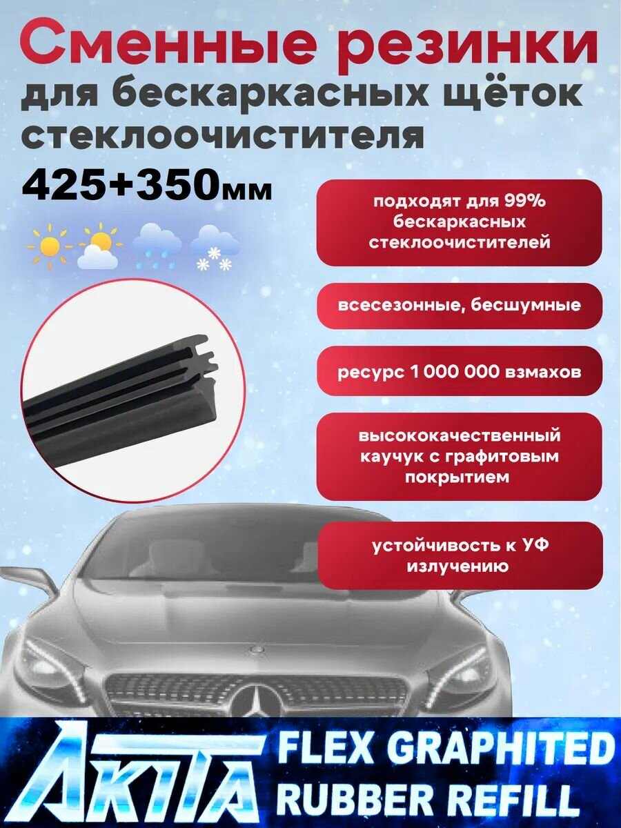 Сменные резинки для бескаркасных щеток 425+350 мм