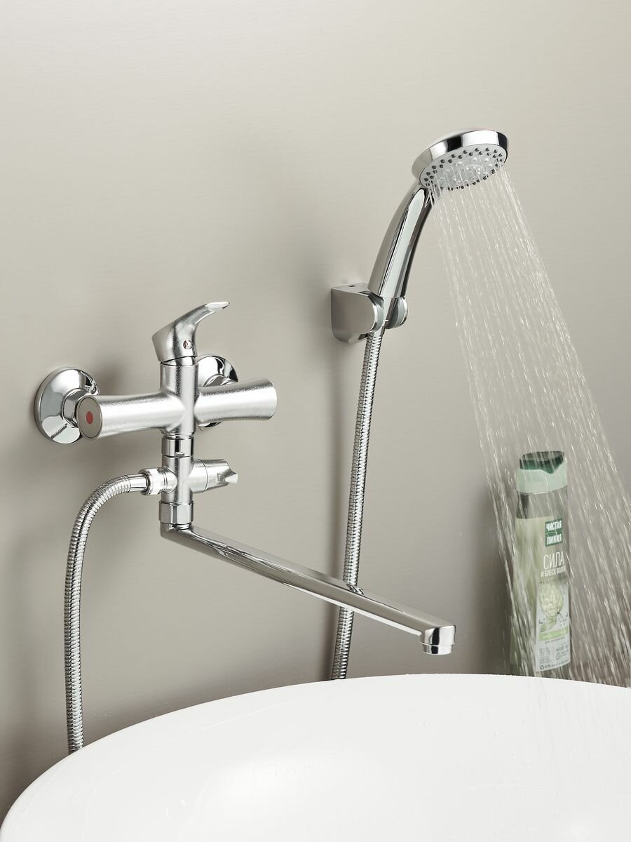 Смеситель для ванны с душем, кран с длинным поворотным изливом RICARDO R6030-1, цвет: хром