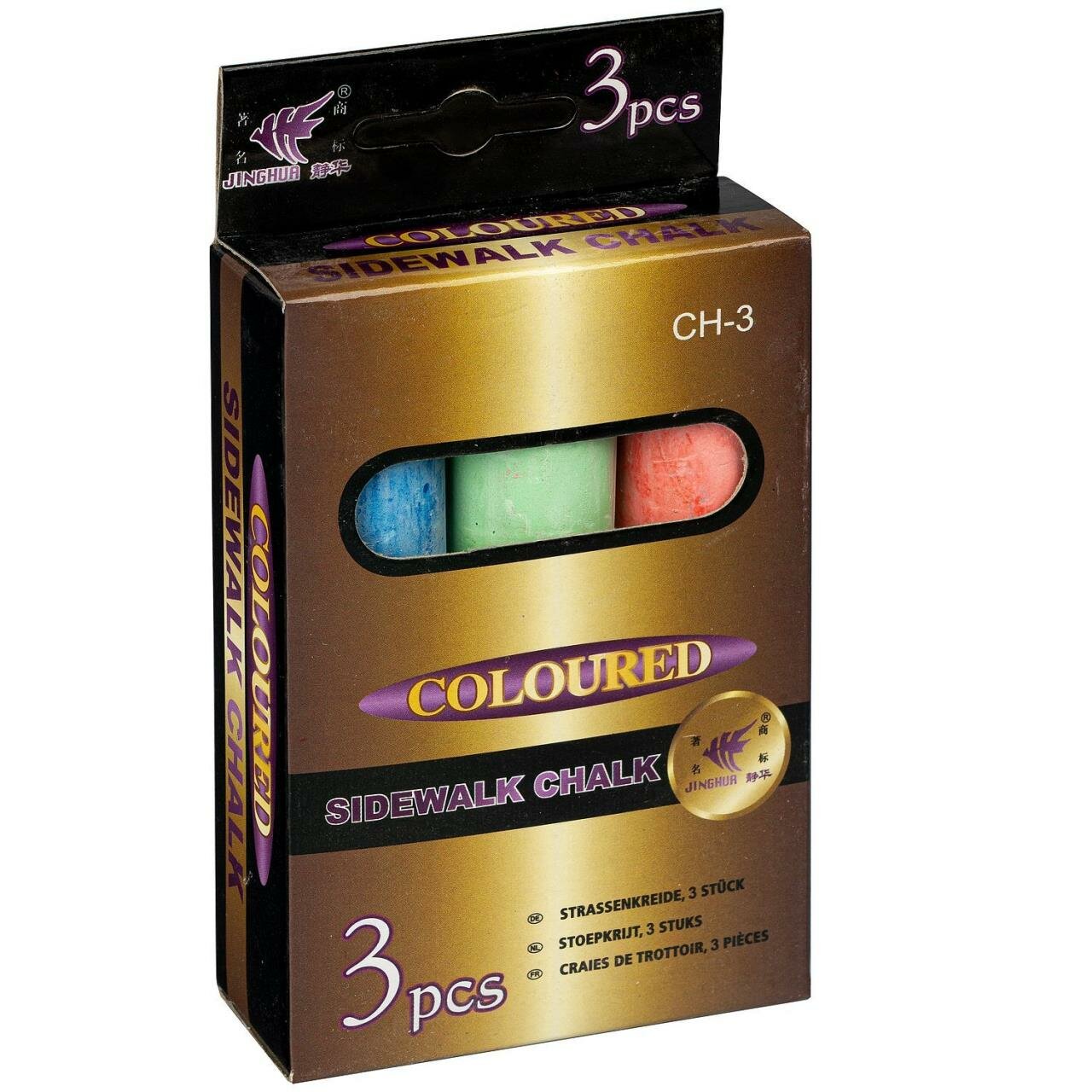 Набор цветных мелков "CH-3", 3 штуки, яркие цвета, для асфальта, голубой, зеленый, розовый