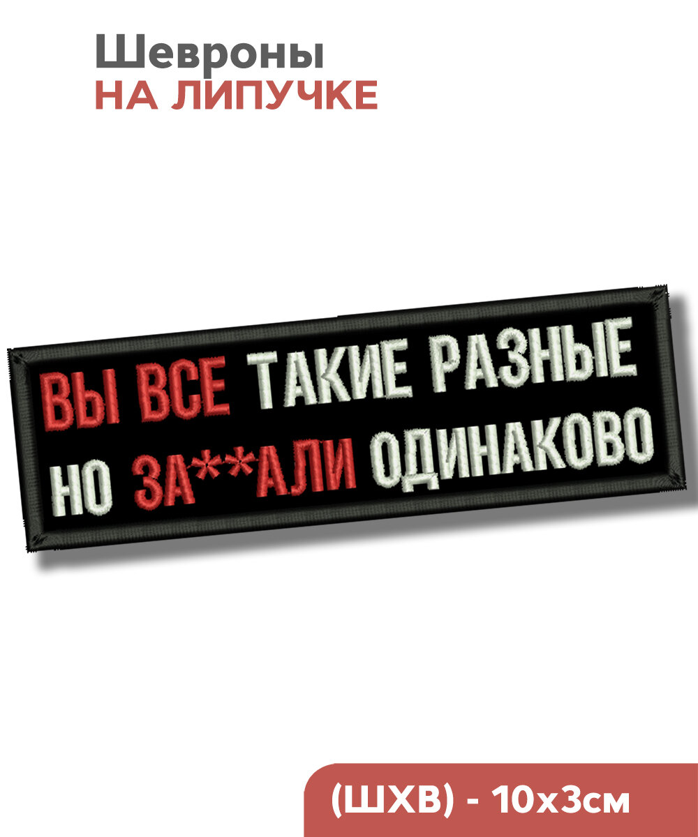 Шеврон на липучке, нашивка на одежду, "Вы все такие разные, но надоели одинаково", 10х3см
