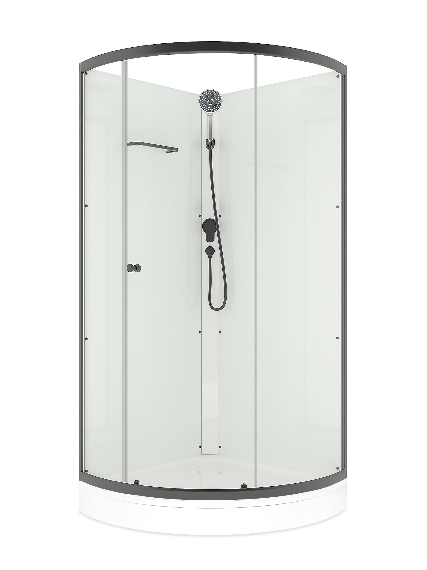Душевая кабина Simple 90х90 низкий поддон, белые стенки, профиль черный, стекло прозрачное,