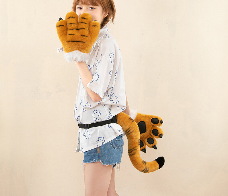 Желтые тигровые лапы пара и хвост набор мягкий плюшевый аксессуар для детей