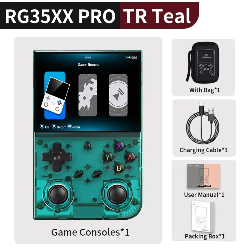 Anbernic RG35XX PRO Teal, 64GB 5K Games, с сумкой