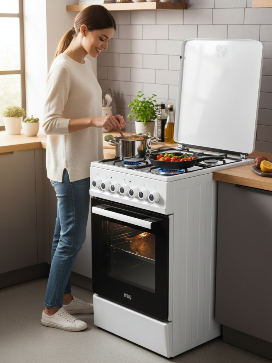 Кухонная плита комбинированная MIU UNO 5163S белая, 3 конф газ ГК +1 конф электро, электродуховка