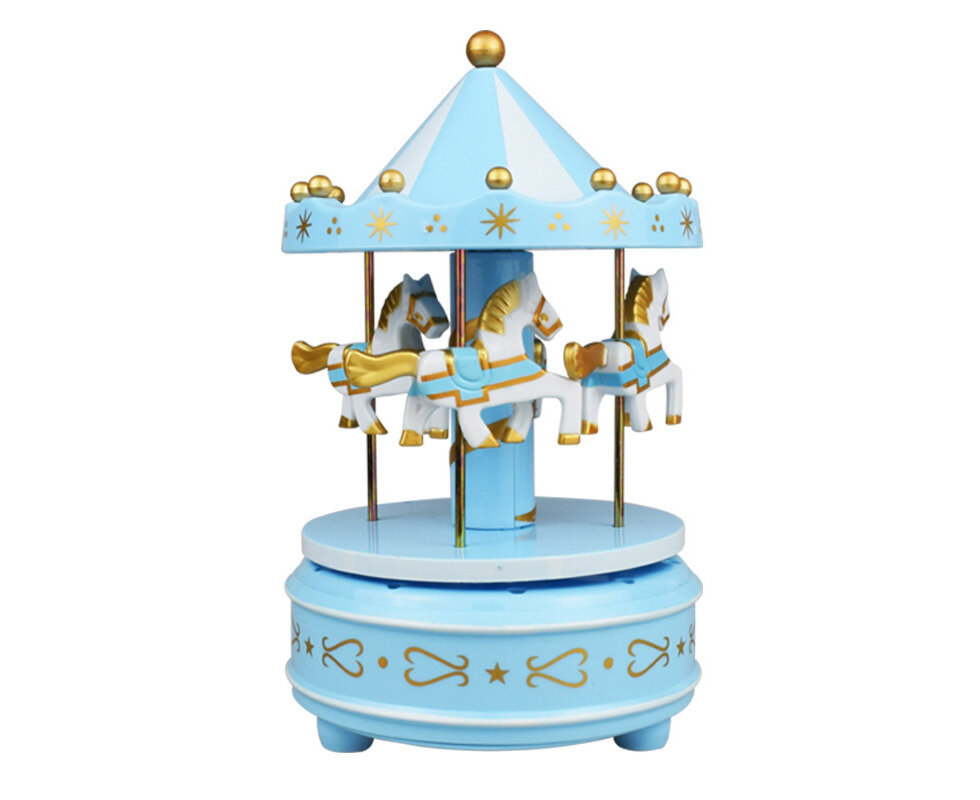 Музыкальная шкатулка карусель Blue Carousel Birthday Cake, материал пластик+металл, тип музыкальная шкатулка карусель, в комплект входят 1 музыкальная шкатулка карусель, портативная, роскошная обработка, декоративная, для кофеен, книжных магазинов,