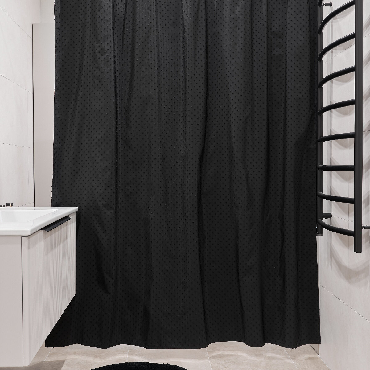 Штора для ванной комнаты тканевая 180х200 см Magma черного цвета