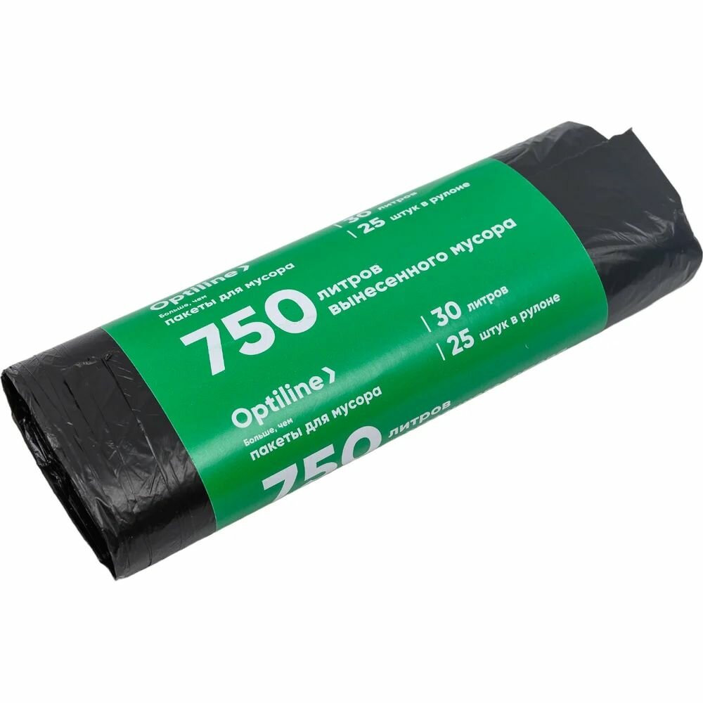 Пакеты для мусора ПНД 50x60 см, 30 л, черные, в рулоне 25 шт. Optiline 23-0273