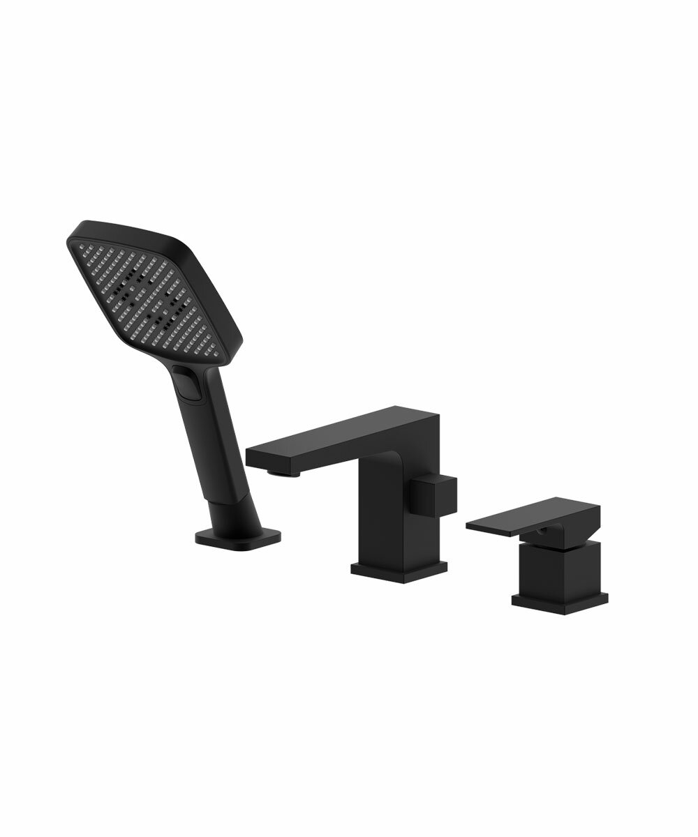 Смеситель на борт ванны врезной на 3 отверстия от бренда Vieir каскадный излив V393532-C черный