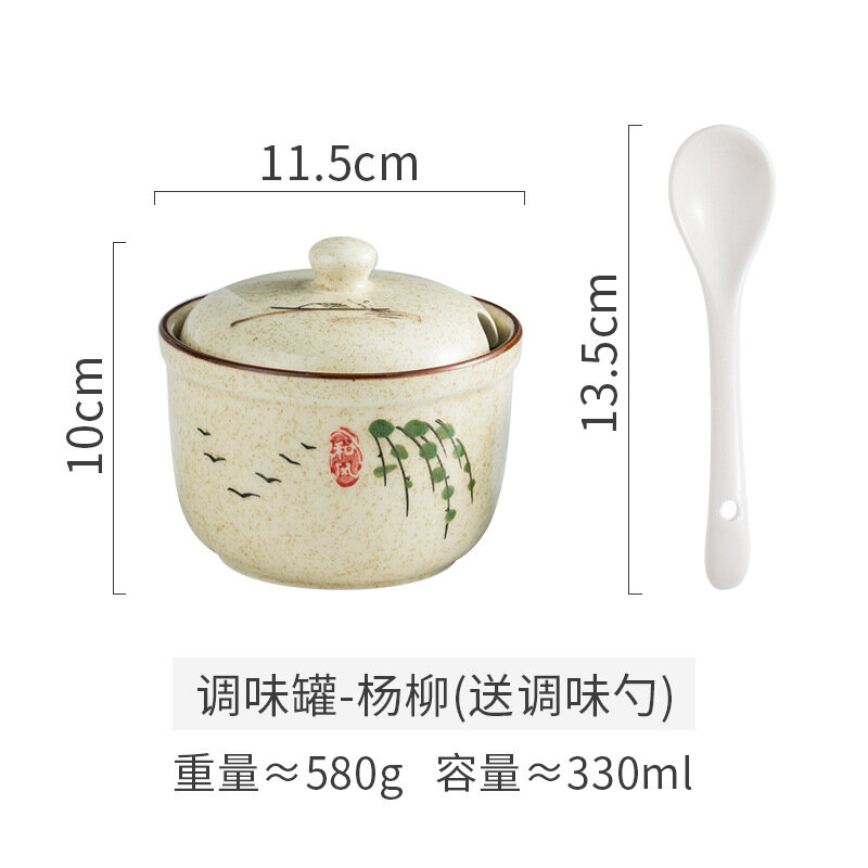 Японская ретро керамическая ручная роспись банка для приправ, банка для соли, банка для MSG, банка для специй, домашняя кухня с ложкой для приправ