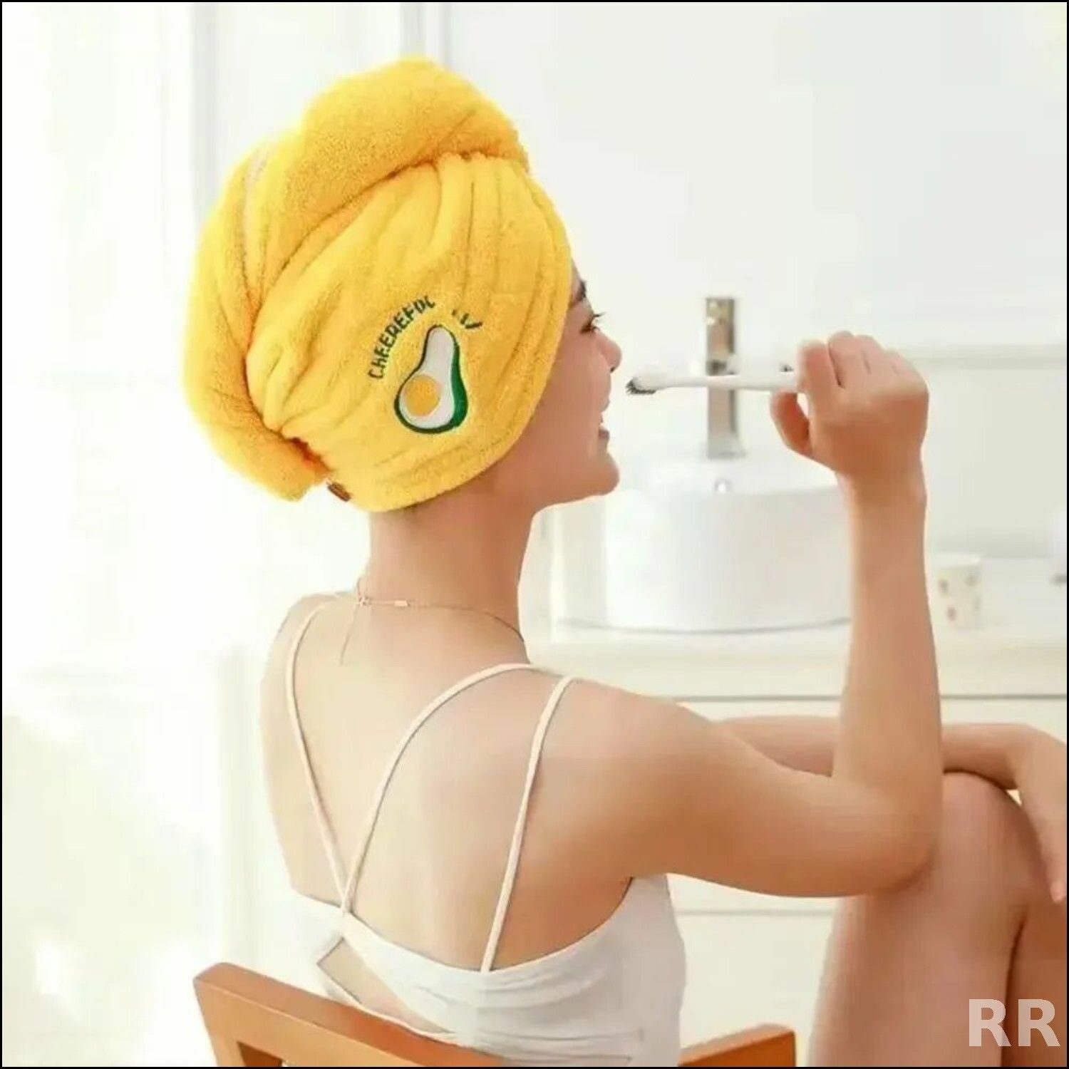 Тюрбан для сушки волос из микрофибры, полотенце для волос из кораллового флиса,62x25 cm, желтый,1 шт