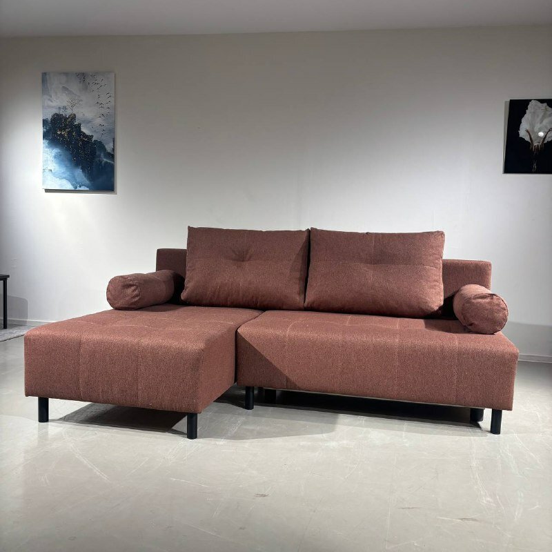 Диван, Диван-кровать Арни угловой, рыжий nice, механизм еврокнижка, взаимозаменяемый угол 195х130х70 см