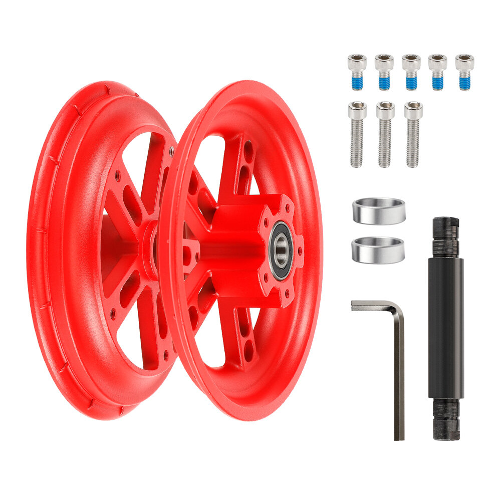 8.5 Inch Electric Scooter Split Wheel Hub Aluminum Alloy Rear Wheel Rims Solid Tire Modification Accessories Compatible with PRO/PRO2, Red, Grey, 159*159*45mm, 1 Wheel Hub, 1 Axle, 2 Bushing, 8 Screw, 1 Wrench