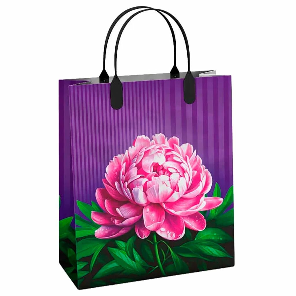 Пакет подарочный Домашняя Мода мягкий пластик с пластиковой ручкой, 23х27 см, "Бутон", 150 мкм, ламинированный