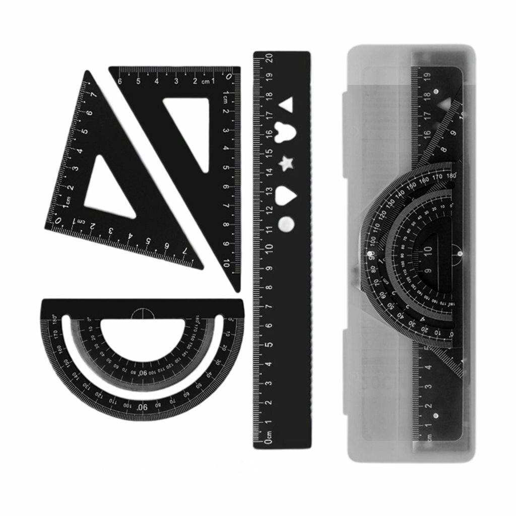 4 шт. Набор металлических линеек и транспортиров, - 2