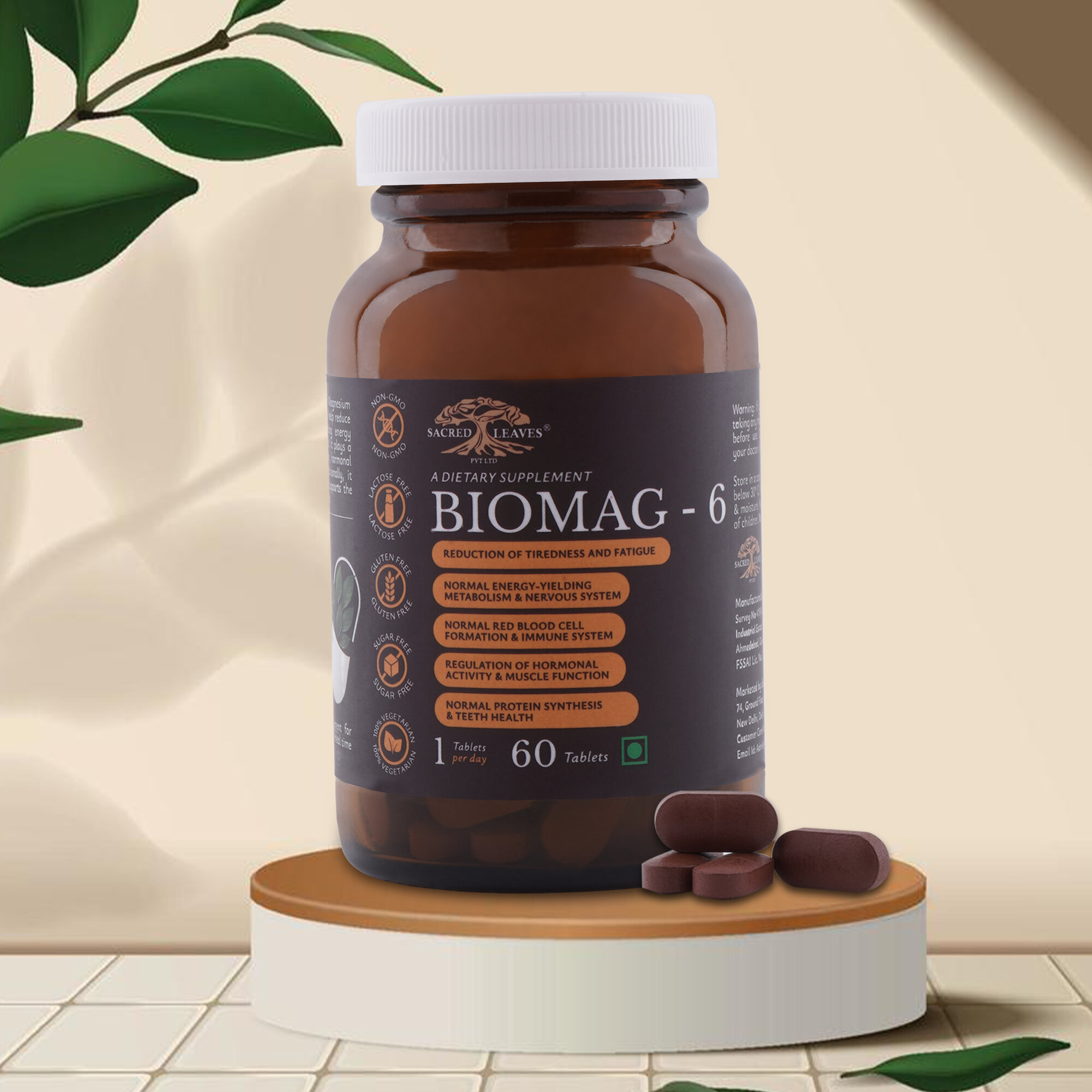 Магний лактат + витамин В6 от усталости и утомляемости/Sacred Leaves Biomag-6