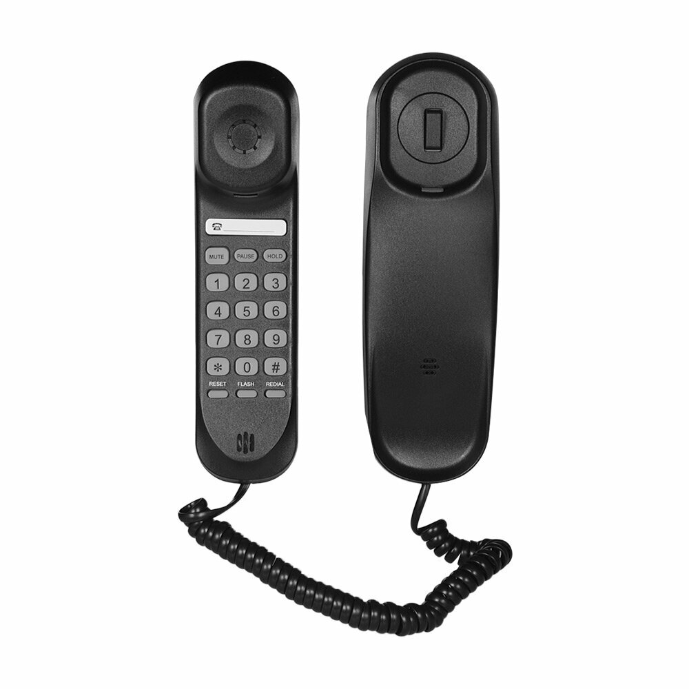 Мини настольный проводной стационарный телефон для крепления на стене Black/Off-white ABS 21*7*6cm 282g с функциями блокировки звука/паузы/удержания/сброса/флеша/пере дозвона для дома отеля офиса банка колл-центра 1шт телефон 1шт телефонная линия