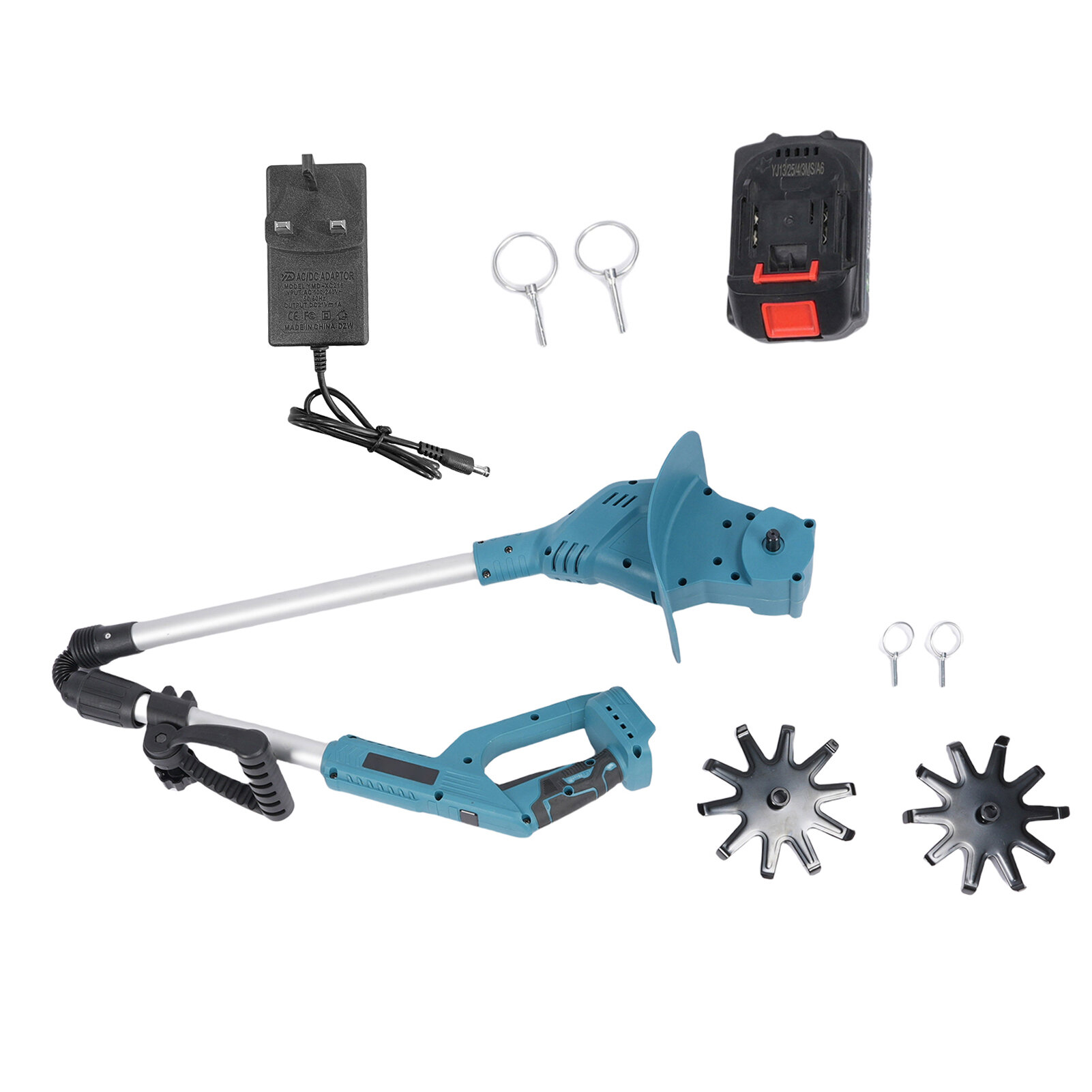 Электрический культиватор 21 В, беспроводной, макс. 330 об/мин, 2 стальных зуба, 1 перезаряжаемая батарея 1300 мАч, для обработки газона/сада/почвы, глубина обработки 7 дюймов, однозубчатый, 100-240 В, вилка для Великобритании.