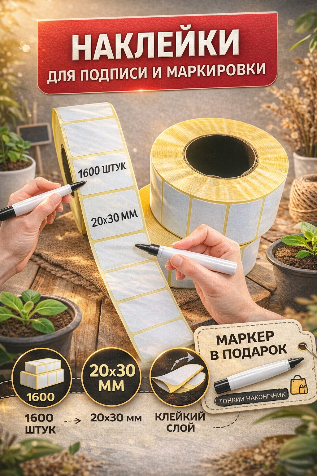 Наклейки для подписи и маркировки 1600 шт, маркер Размер 20*30