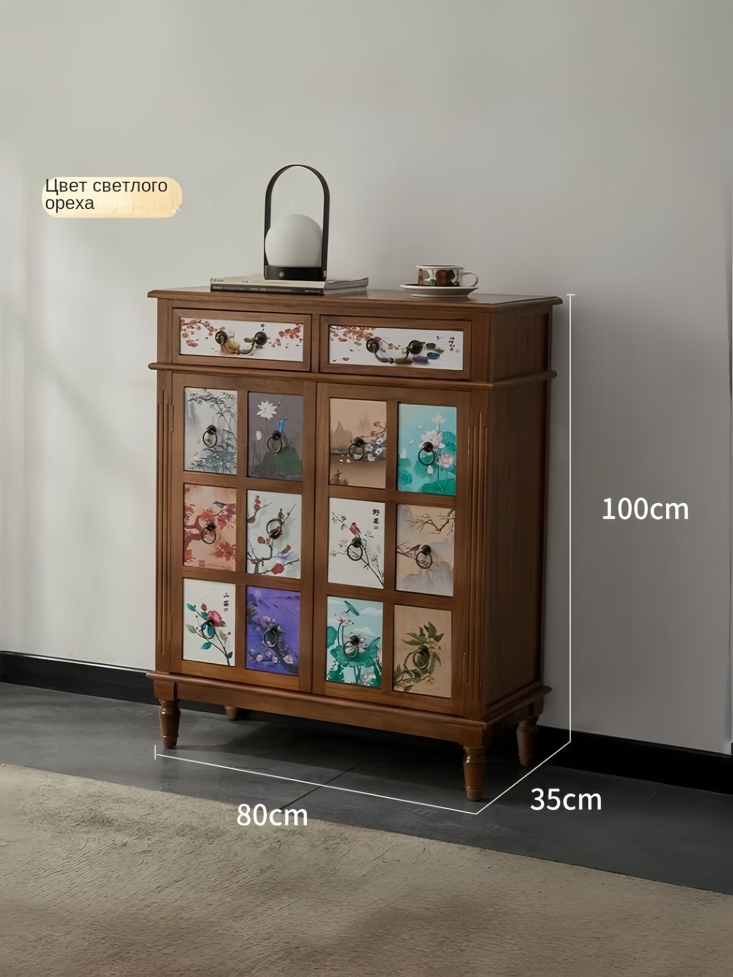 Комод ZXC, 14 ящиков, МДФ, массив дерева, ретро стиль, 80x35x100см