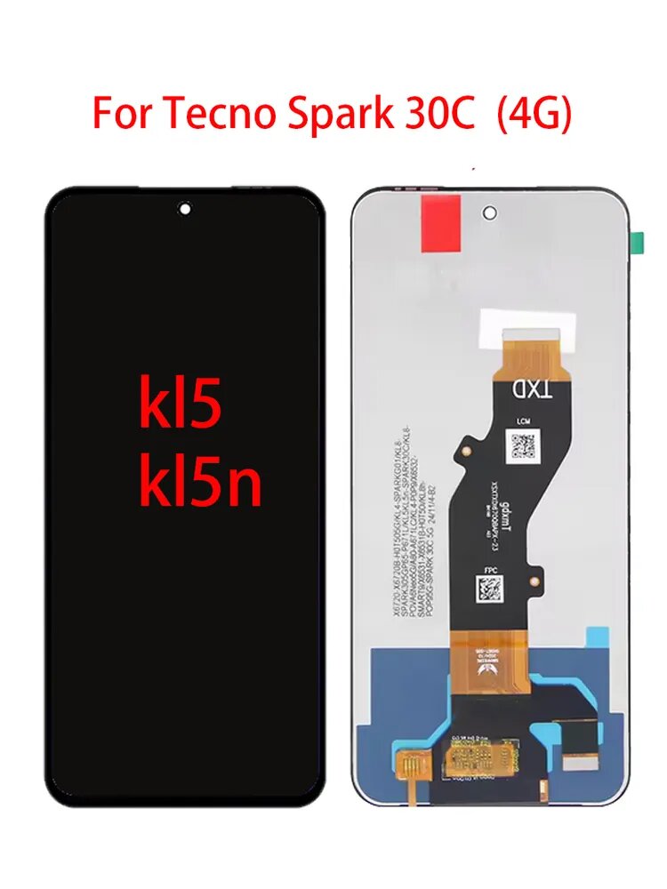 Дисплей на Tecno Spark 30C 4G, kl5, kl5n в сборе с тачскрином Черны