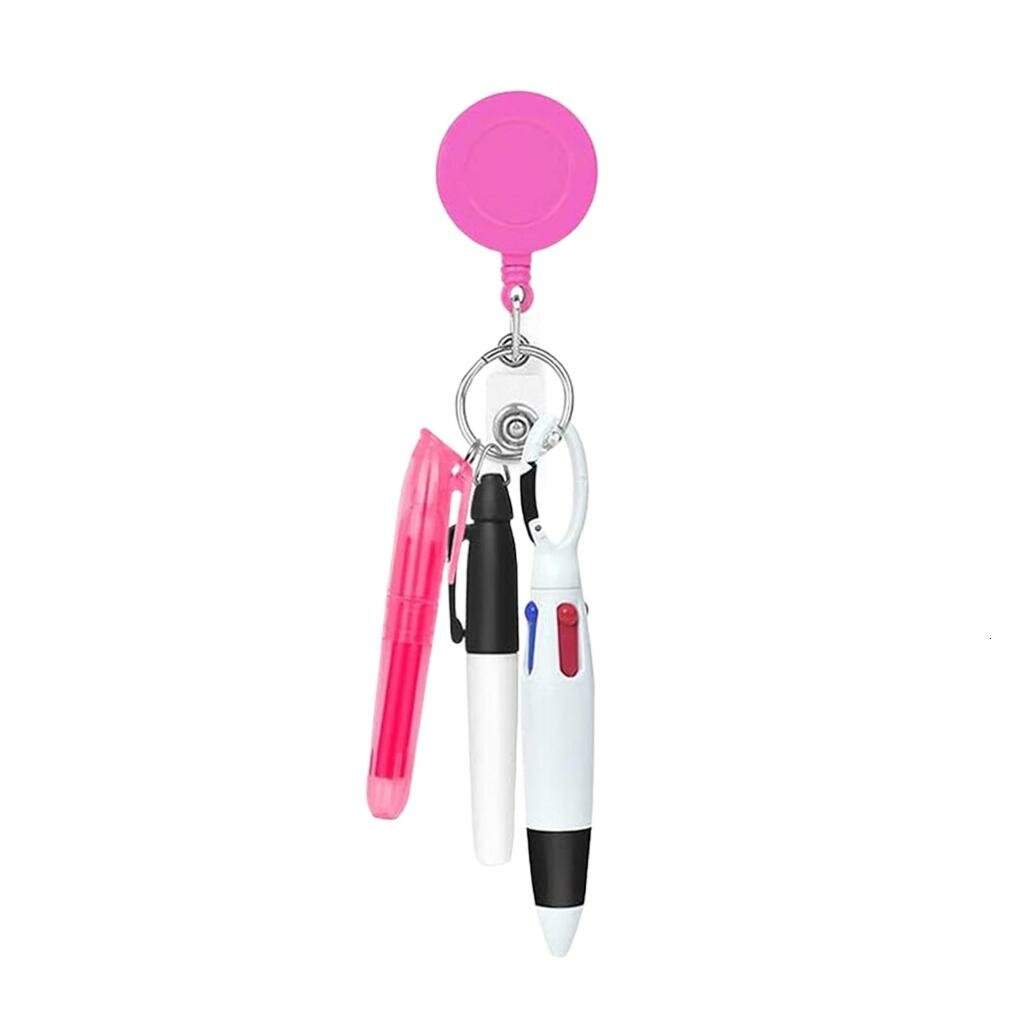 Ручки и брелок для медсестер с флуоресцентным маркером, розово-красный