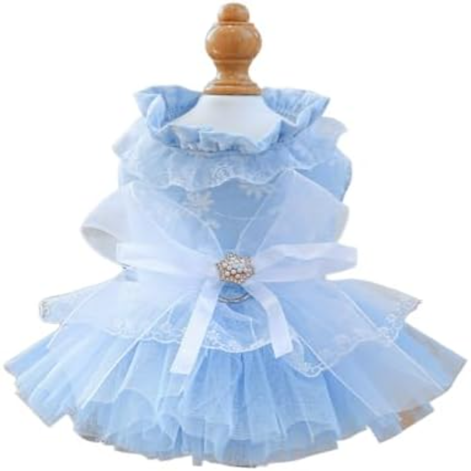 IUOUTG Vestido De Perro Mascota, Mapa De Tul Bordado con Encaje Azul Claro, Vestido De Princesa Cachorro para Fiesta Cumpleaños Boda-Talla XL, Pecho Aprox. 56-62cm, Longitud Espalda Aprox. 43-48cm, Peso Recomendado 12-16kg, Para Perros Medianos Grandes