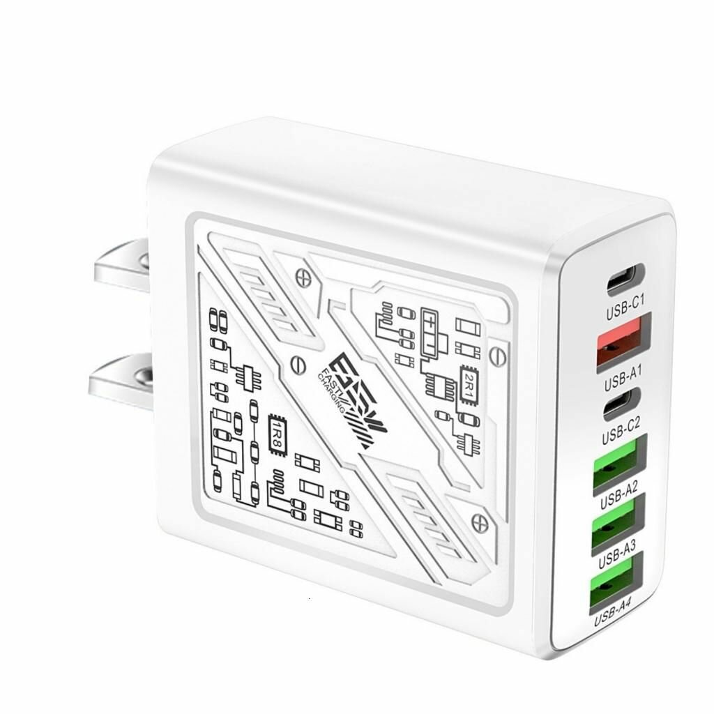 6-портовое зарядное устройство USB+Type C, быстрый адаптер для нескольких устройств, использование в путешествиях, Белый - US