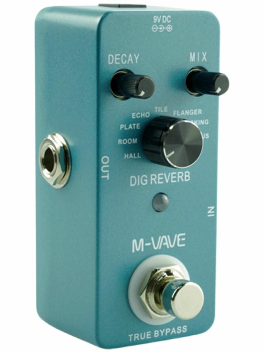 Педаль эффектов реверберации M-VAVE DIG REVERB для электрогитары с 9 типами реверберации, регулировкой затухания и смешивания, функцией True Bypass,
