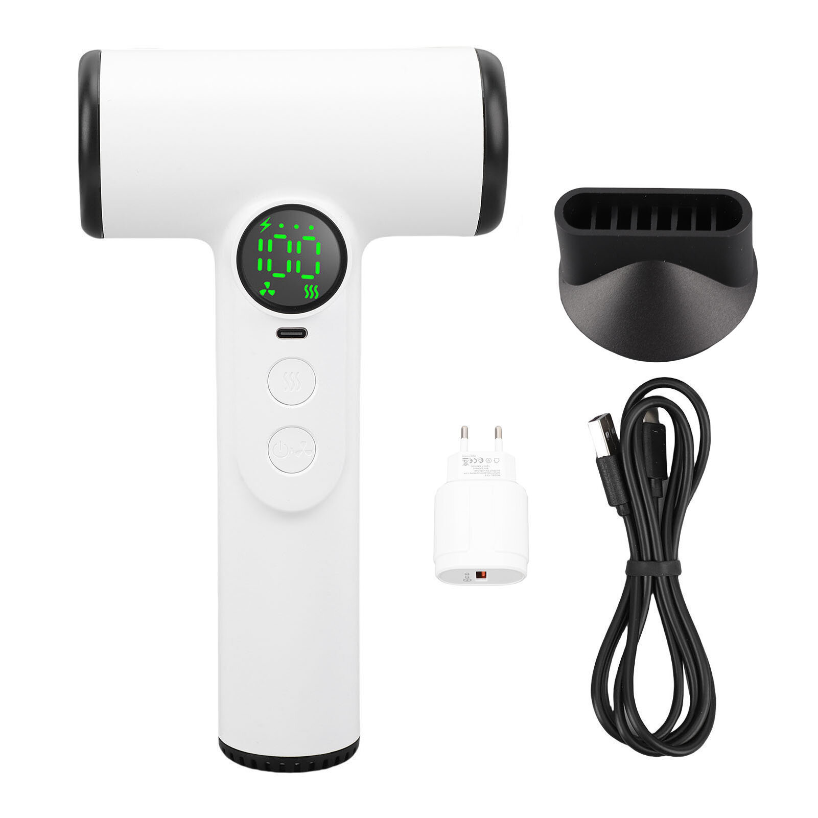 Беспроводной фен мощностью 200 Вт, заряжаемый через USB, с регулируемым потоком холодного и горячего воздуха, подходит для использования в общежитии, в поездках и на открытом воздухе, вилка европейского стандарта.