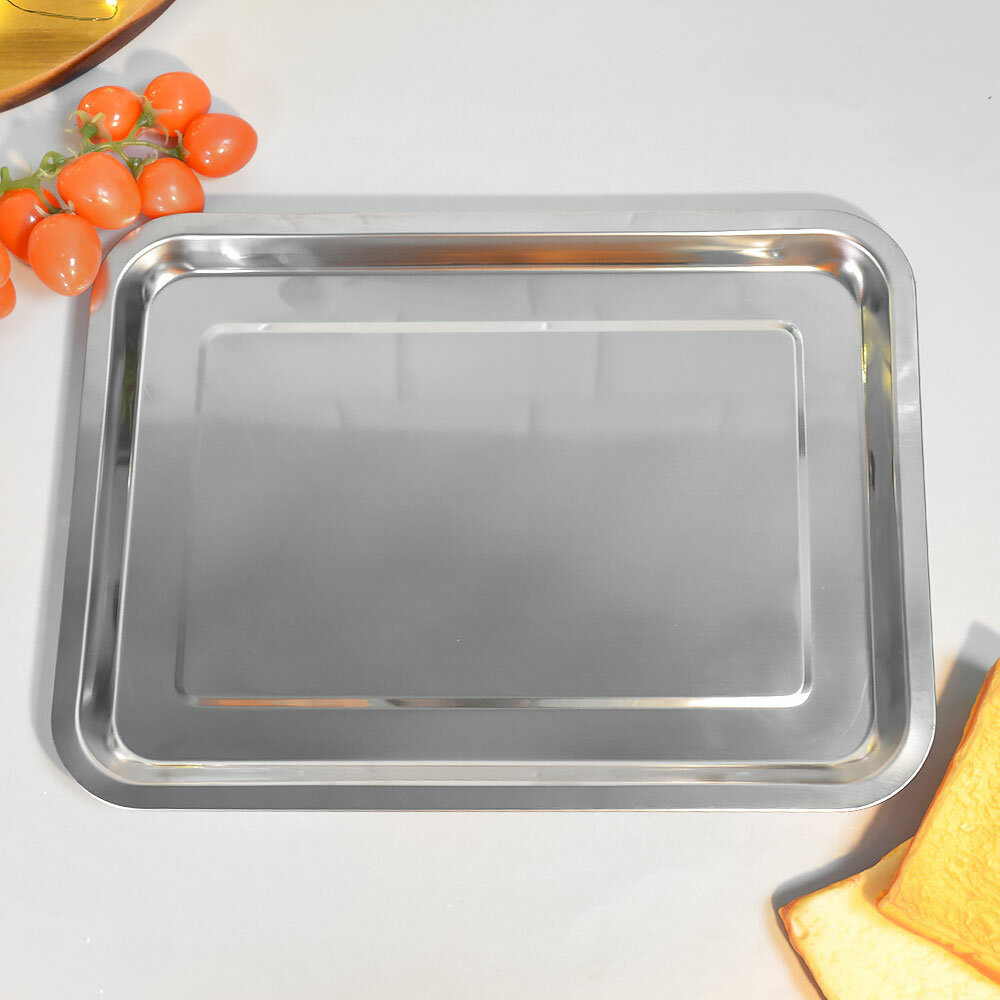 Поднос прямоугольный 35x26x2 см из нержавеющей стали "Domestico", с бортиками
